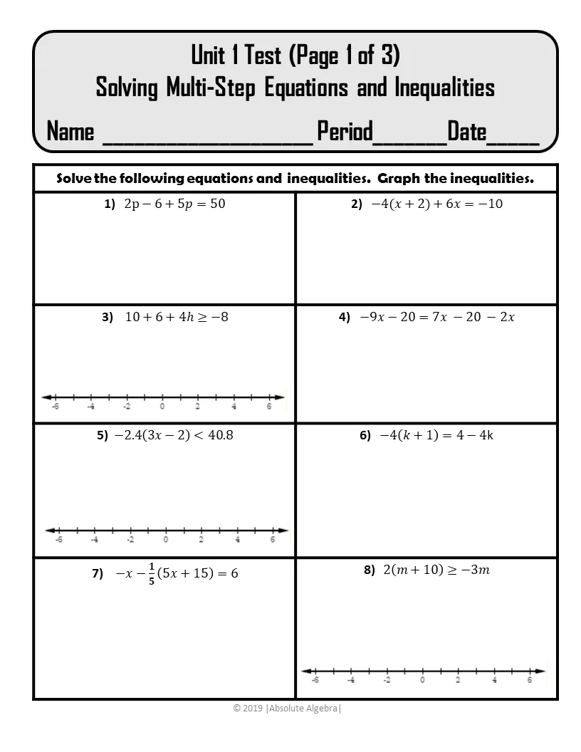 Solving Multi-Step Equations and Inequalities Quiz