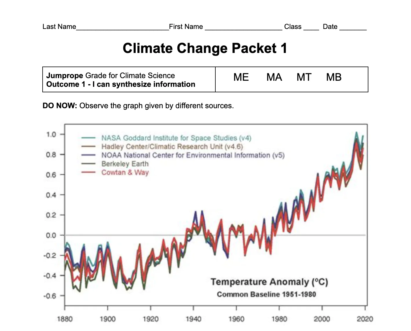 CLIMATE CHANGE PACKET CHECK FOR UNDERSTANDING - PACKET 1 TEST 9th ...