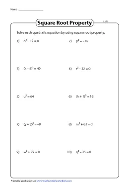 Solve Quadratic Equations by Taking the Square Root Quiz