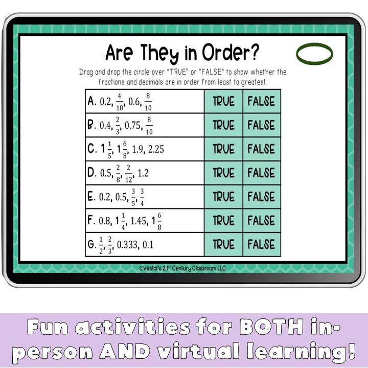 Compare and Order Fraction and Decimal 6th Grade Quiz | Quizizz