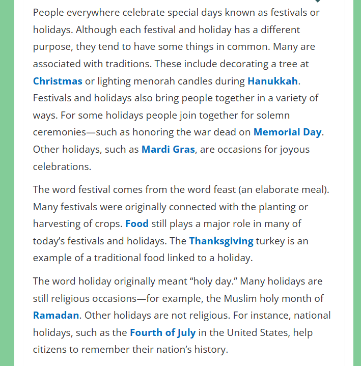 Holidays and Festivals Flashcards