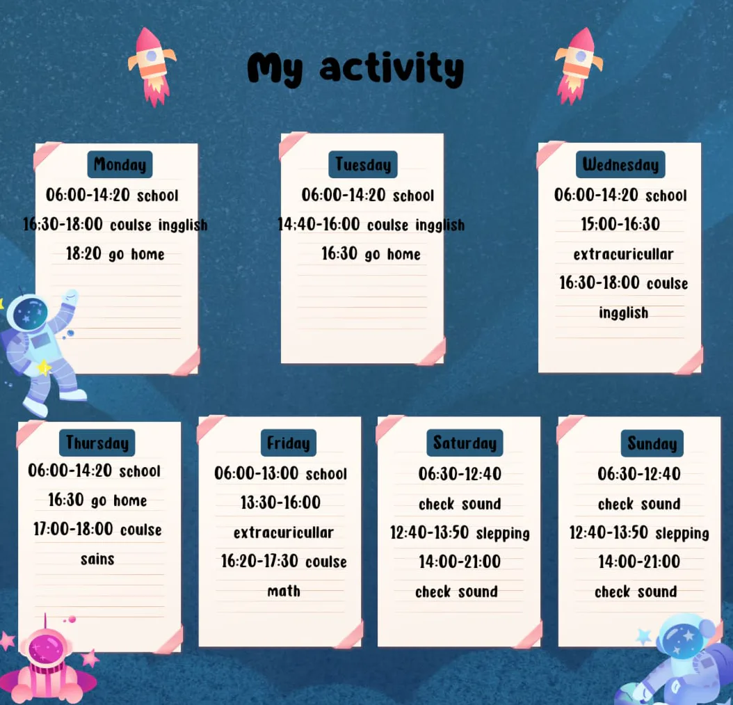 My School Activities - My Schedule Quiz