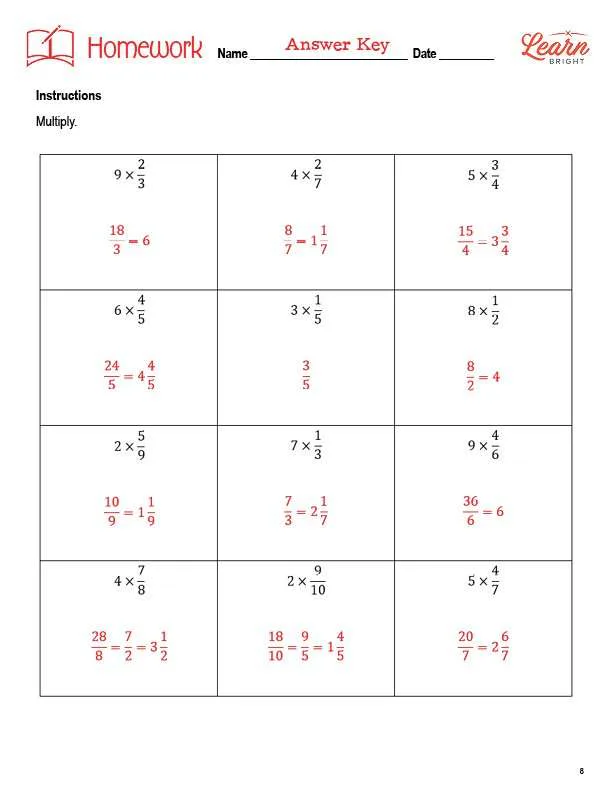 Multiplying Fractions by Whole Numbers and Fractions 5th Grade Quiz ...