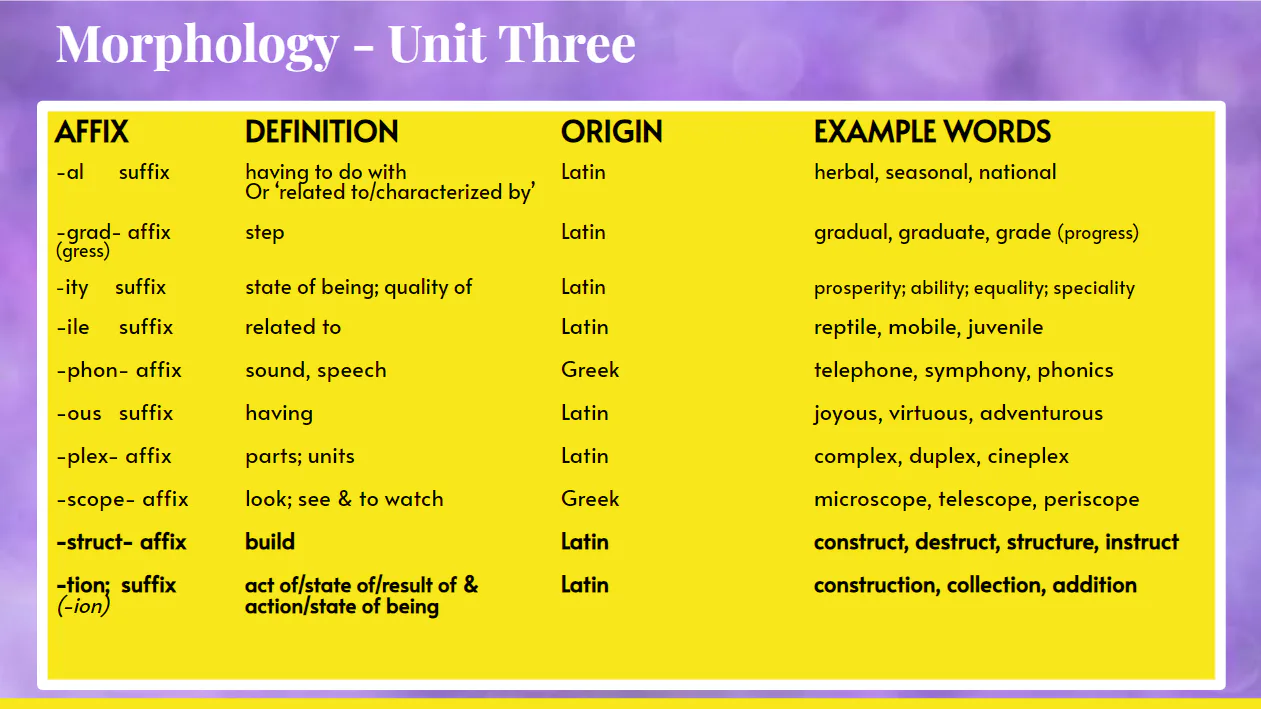 Unit 3 Morphemes and Definitions 6th Grade Quiz | Wayground
