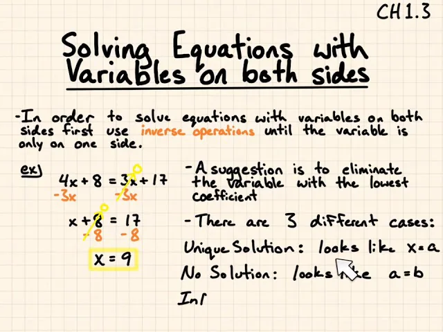 Solving Equations with Variables on Both Sides 8th Grade Quiz | Wayground