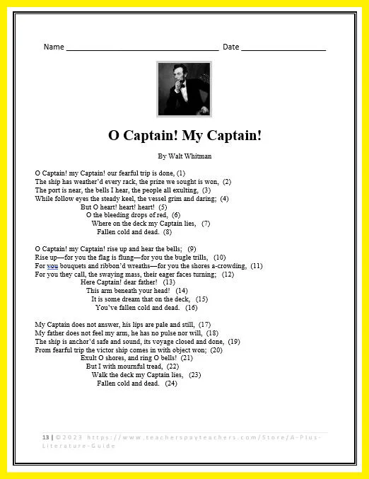 Copy of O Captain! My Captain! Test Prep 9th - 12th Grade Quiz | Quizizz