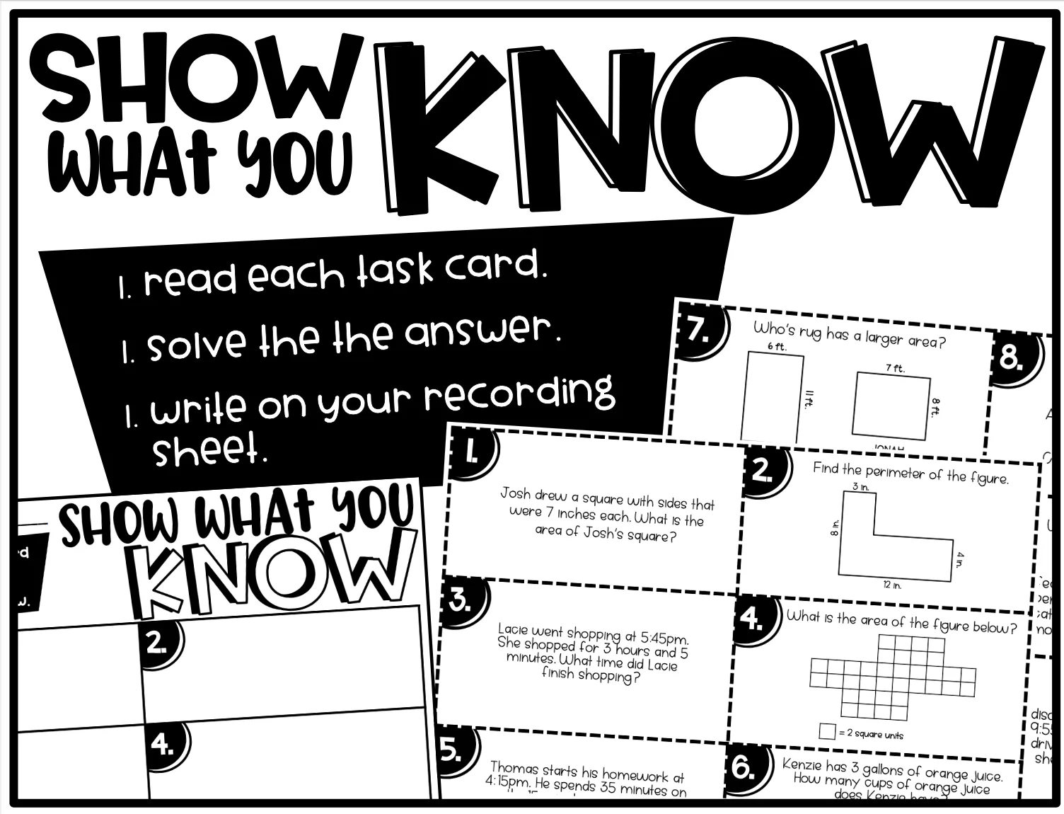 Area and Perimeter and Elapsed Time Quiz