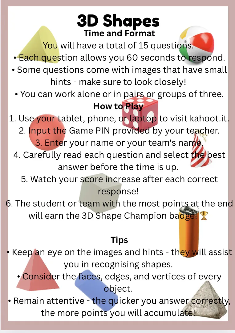 3D Shape Masters:Exploring space and shape Quiz