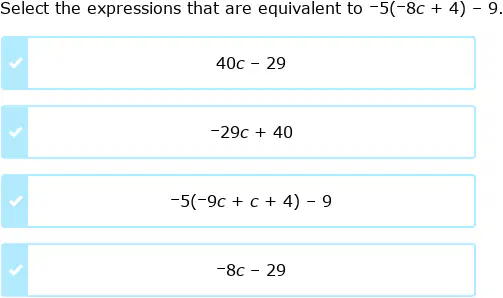 Equivalent Linear Expressions Quiz