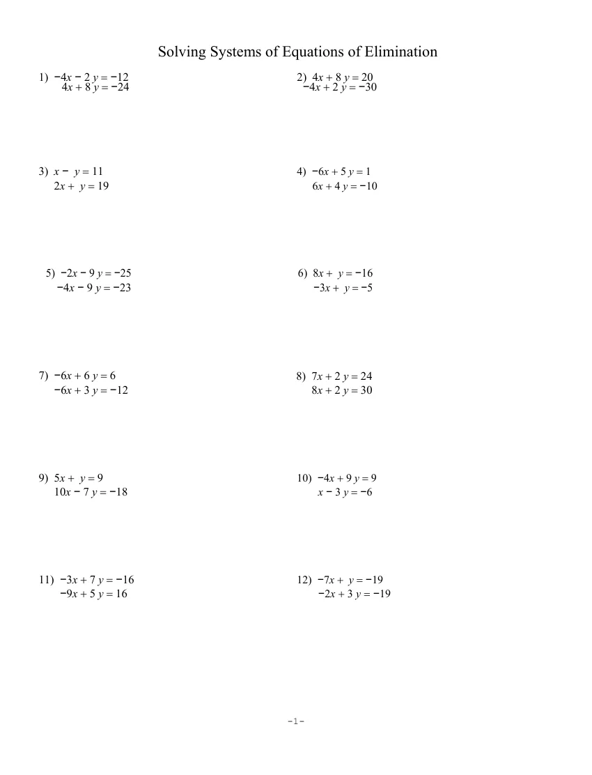 Homework Systems of Equations Quiz