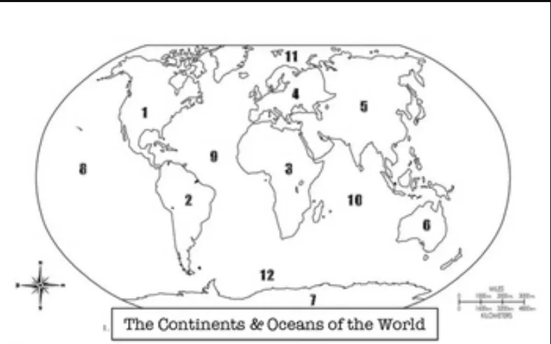 Continents and Oceans Study Guide Flashcard