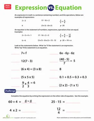 Identify Expressions and Equations 6th Grade Quiz | Wayground