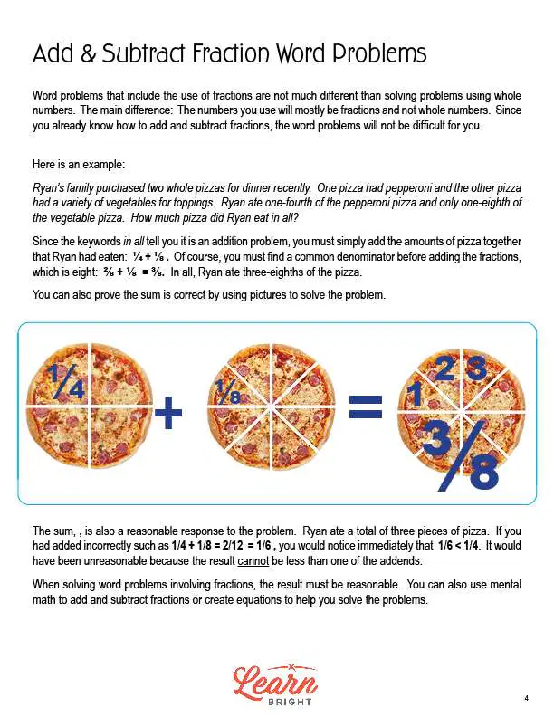 Add and Subtract Fractions Word Quiz