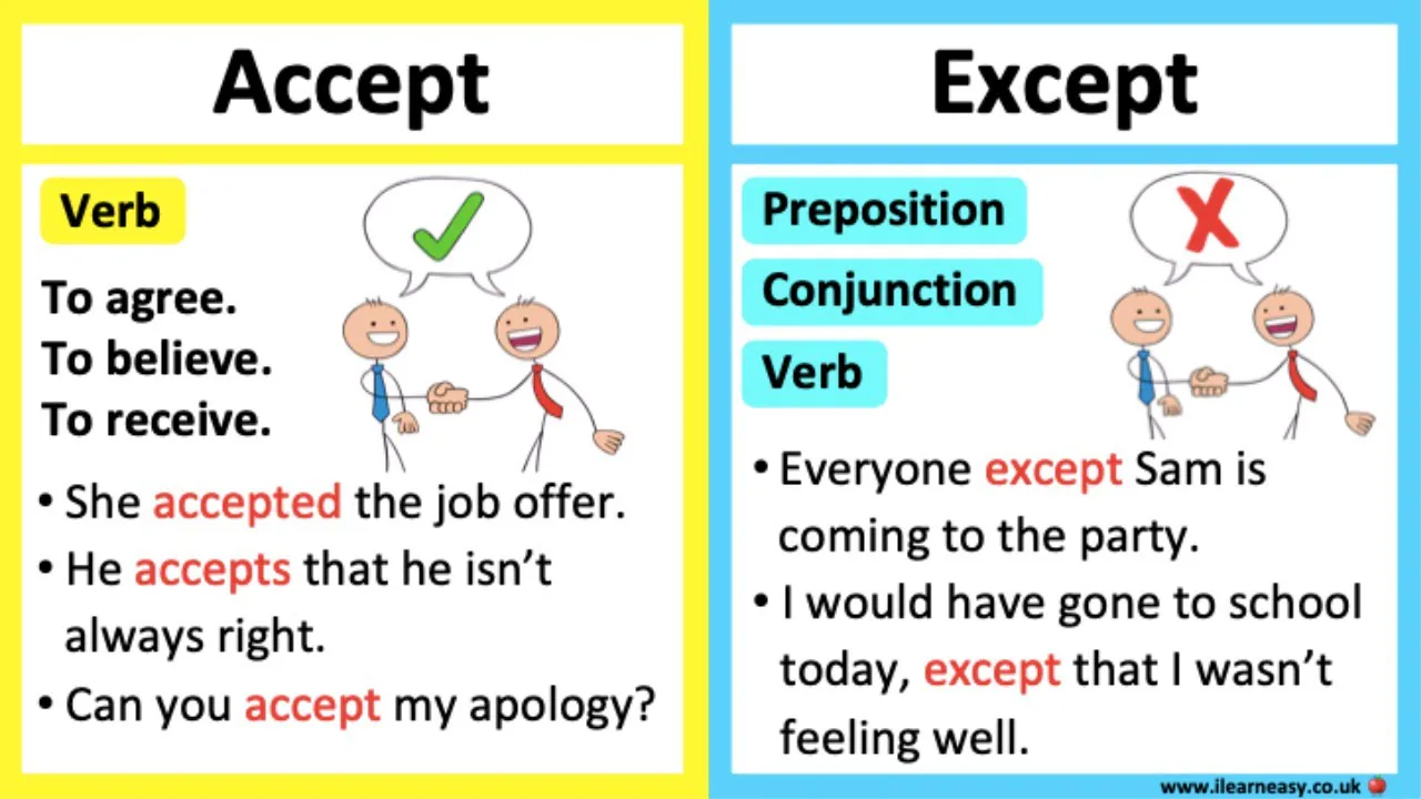 accept vs. except Flashcards
