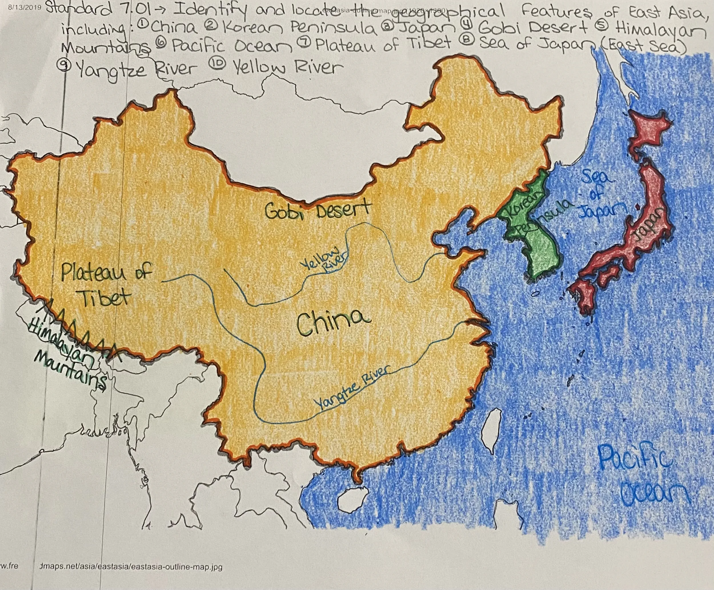 East Asia Geography Map Worksheet Quiz