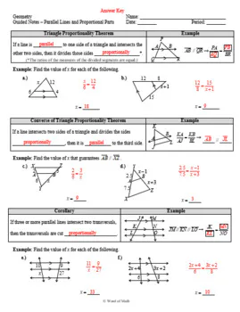 Parallel Lines and Proportional Parts Quiz