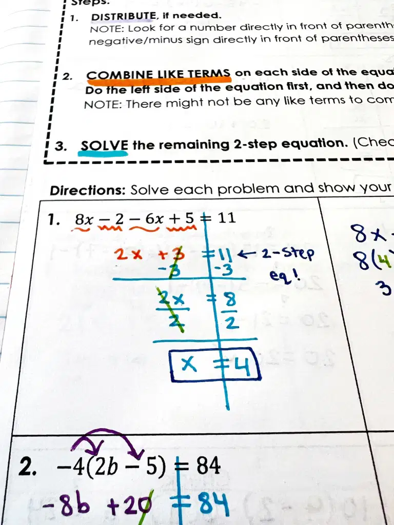 Solving Two Step Equations Quiz