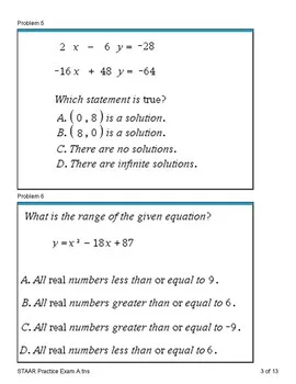 STAAR EOC Algebra Quiz