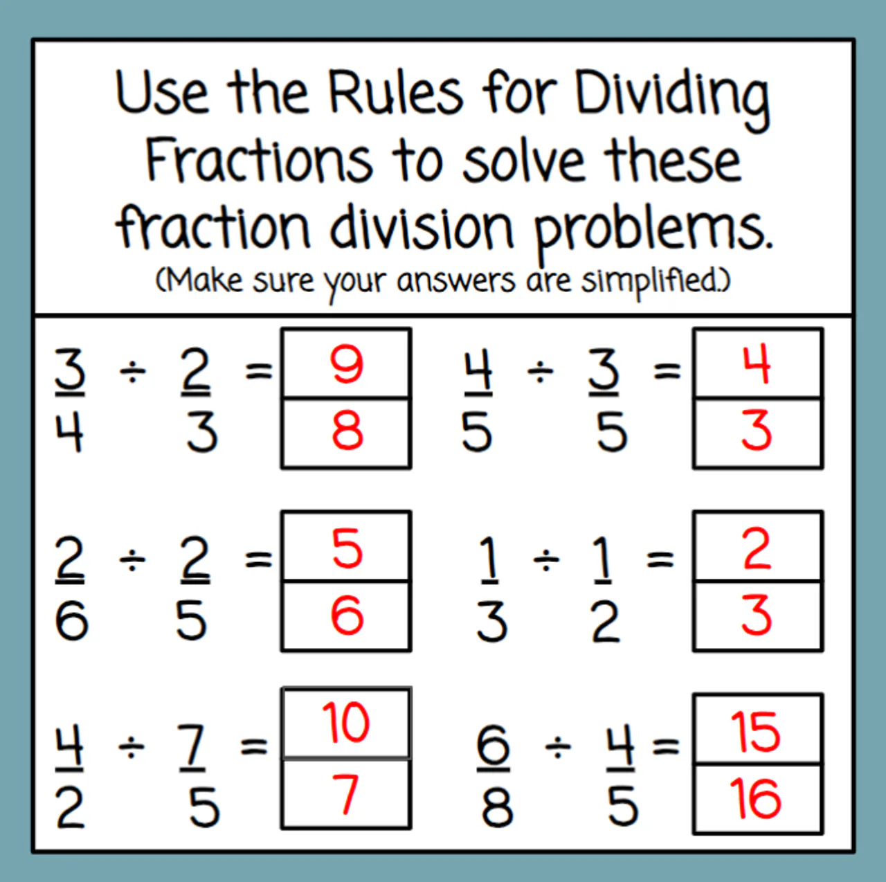 Dividing Fractions Quiz