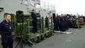 Defence Secretary Michael Fallon addresses the crew of the HMS Queen ...