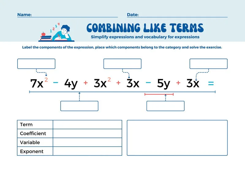 Adding and Subtracting Like Terms Worksheet 7th Grade Quiz | Quizizz