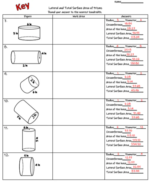 Lateral Area and Surface Area of Prisms and Cylinders 8th Grade Quiz ...