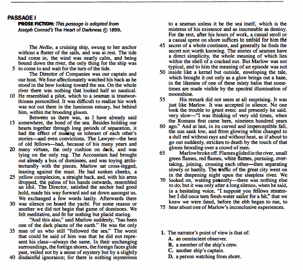 ACT Reading Practice Test 1B Corrections "The Heart of Darkness" Flashcards