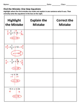 One Step Equations Error Analysis 8th Grade Quiz | Quizizz