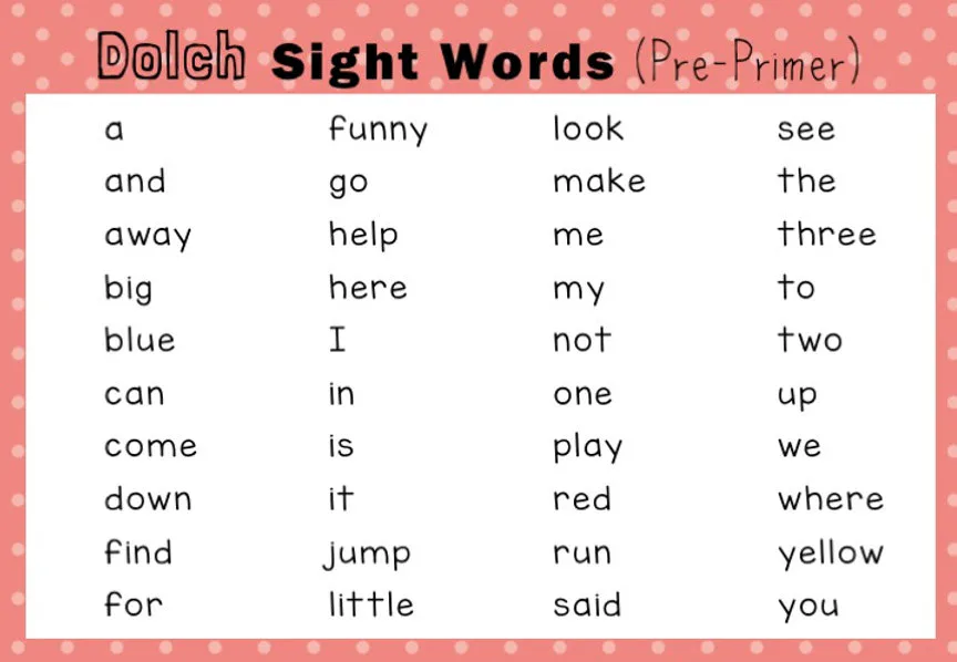 Pre-Primer Dolch Sight Words KG Quiz | Wayground