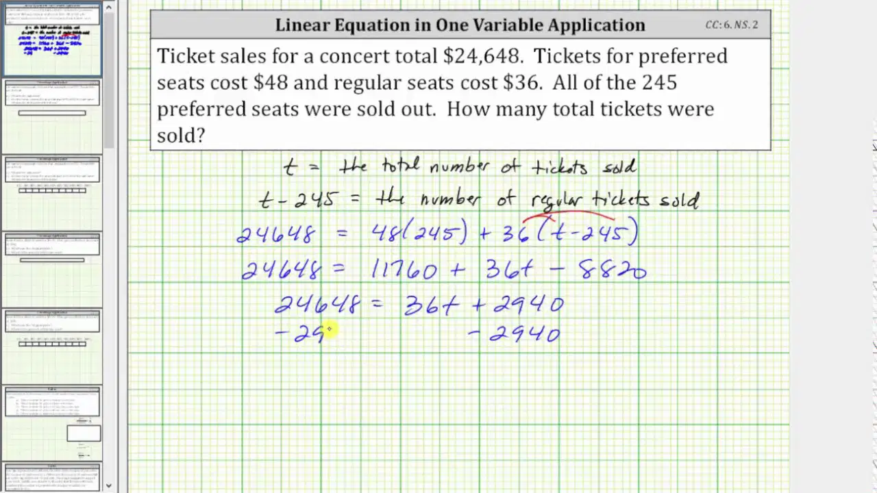 Elimination Ticket Sale Equation 9th Grade Quiz | Quizizz