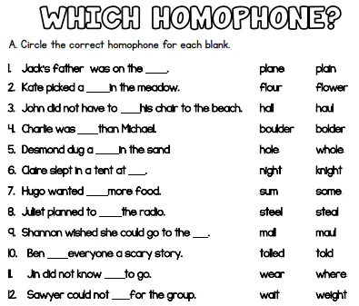 Homophone Part 1 Quiz