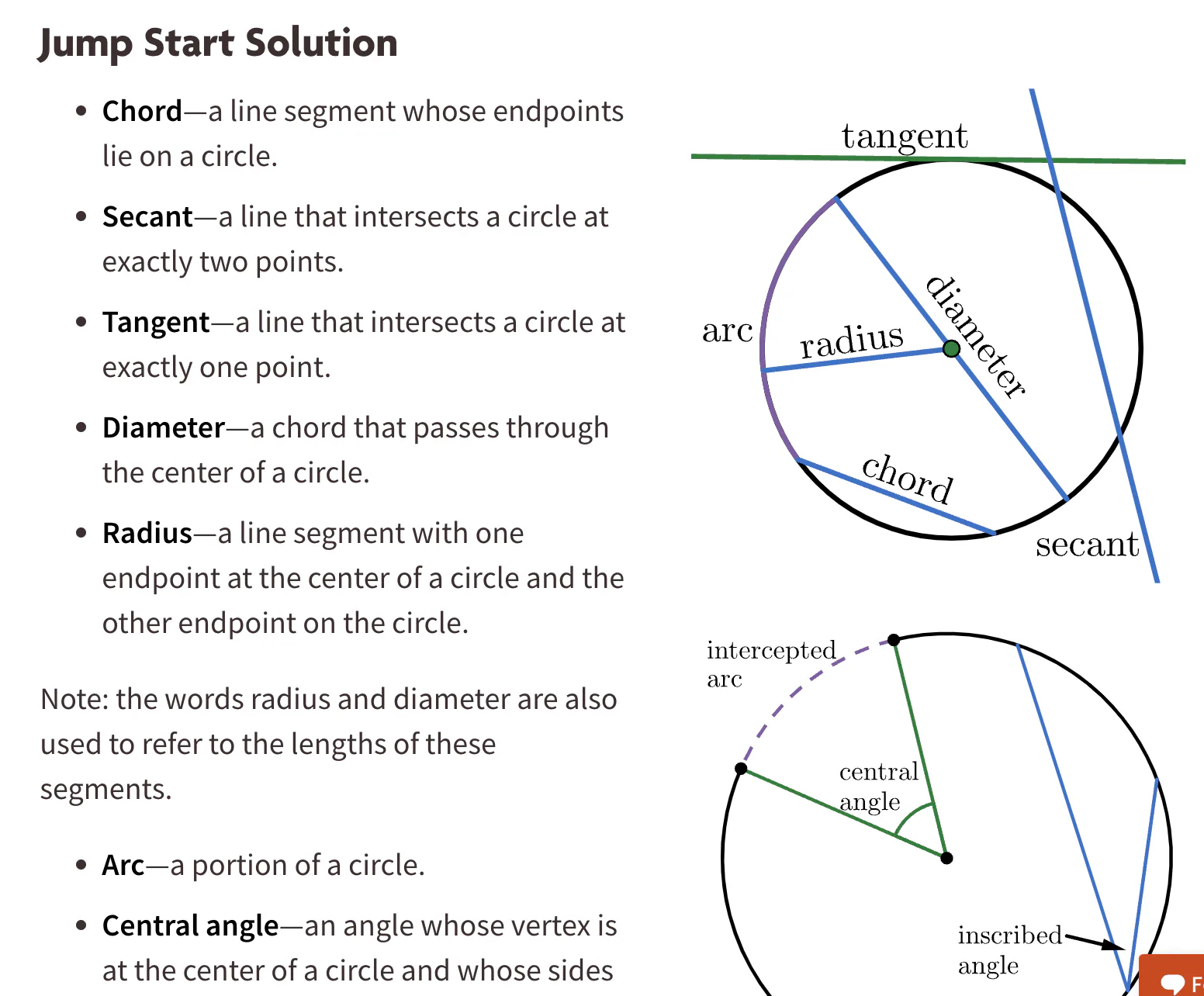 Geometry Circle Vocabulary 10th Grade Flashcard | Wayground (formerly ...