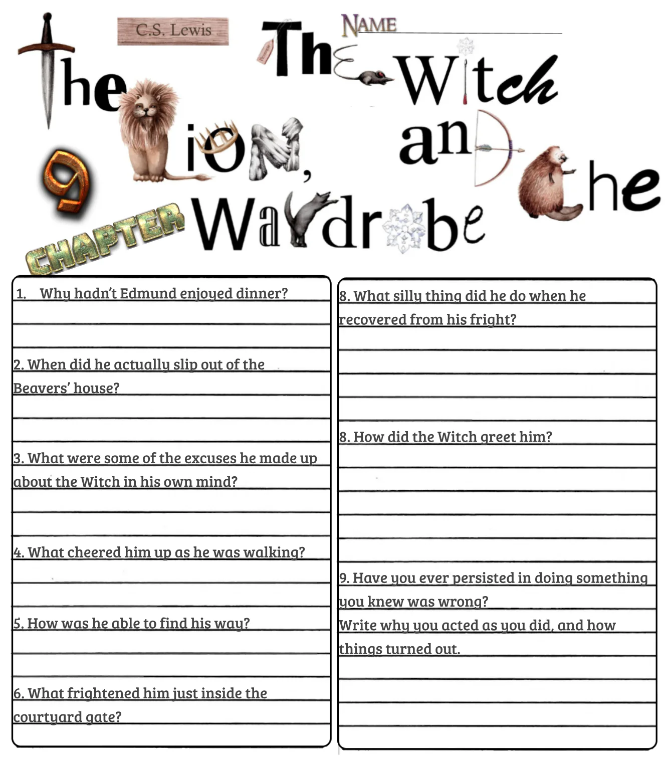 The Lion, the Witch and the Wardrobe - Chapter 9 Quiz Quiz