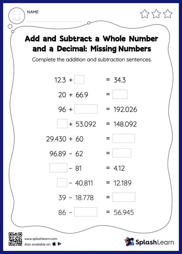 Adding and Subtracting Whole Numbers and Decimals 4th Grade Quiz ...