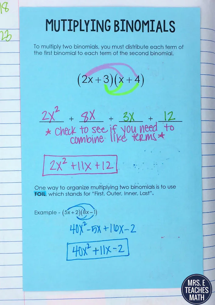 Multiplying Polynomials Notes Quiz