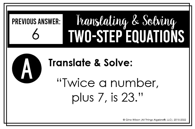 Solving and Translating Equations Quiz