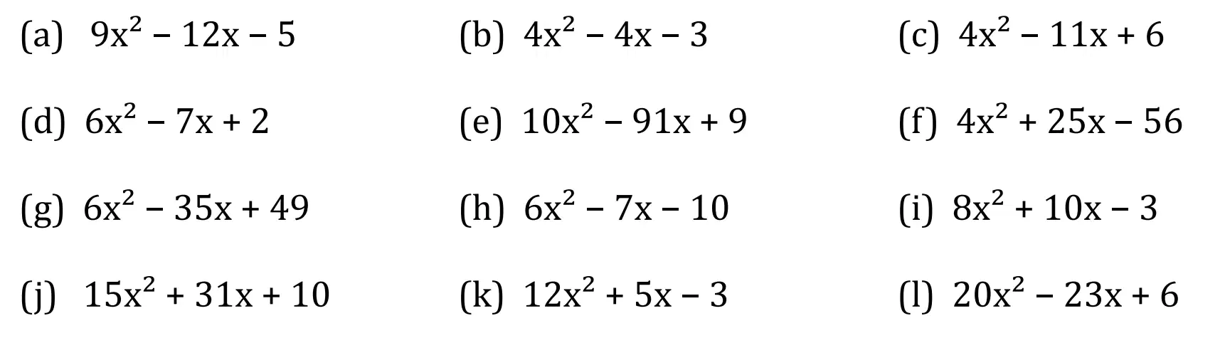 Factorising Quadratics (Harder) Quiz