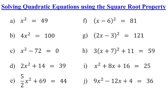 Solving Quadratics with Quadratic Formula and Square Root Method 10th ...