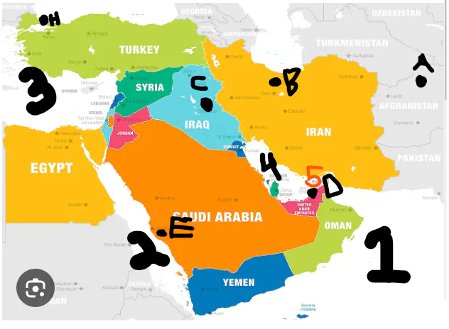 AP Hug Middle Eastern Political Map Cities and bodies of water Quiz